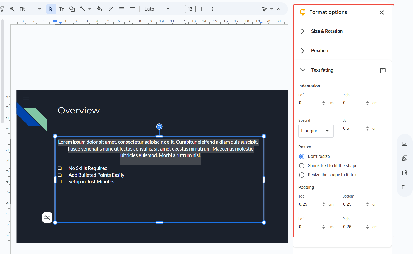 Jak zrobić wcięcie wiszące w Prezentacjach Google | HIX AI