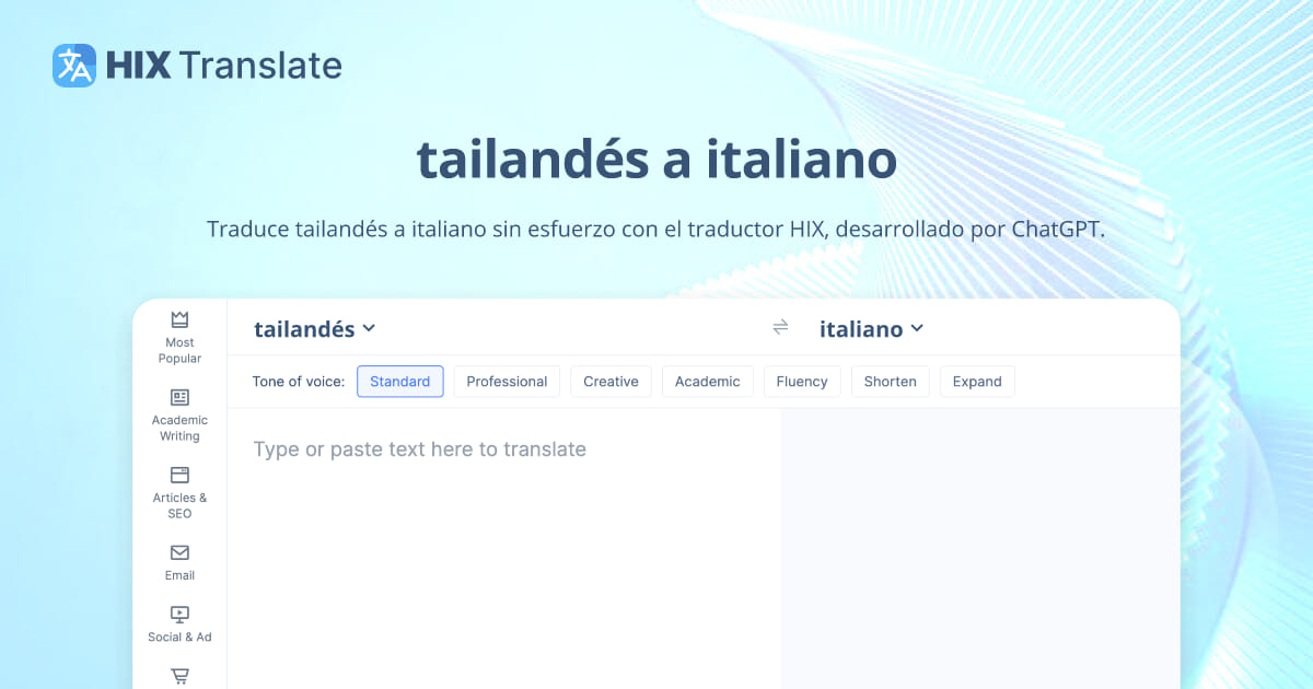 Traducción de Tailandés a Italiano (GRATIS y sin registro) | HIX AI