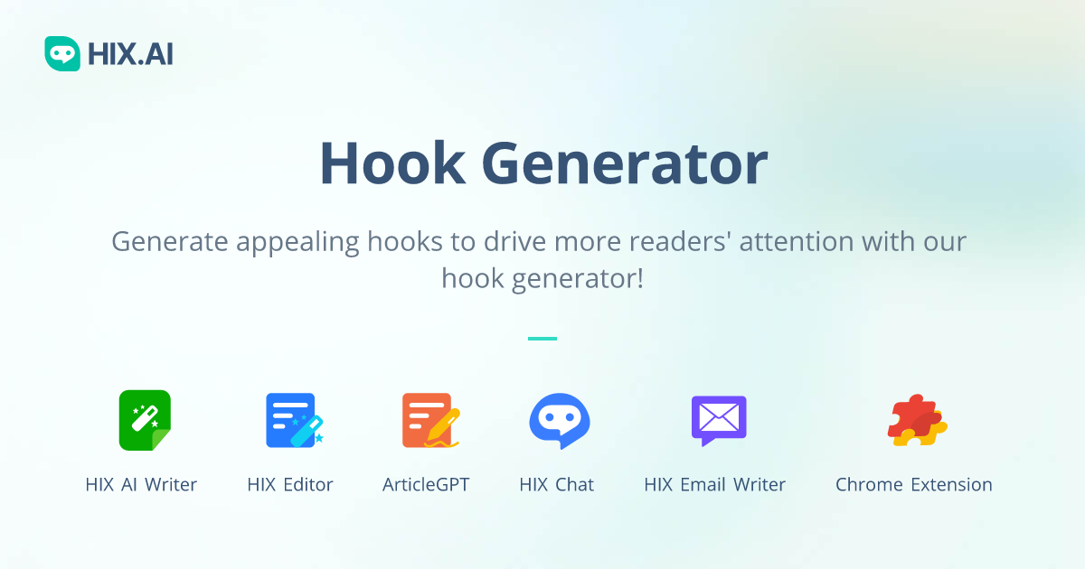 Hook Generator - A Professional AI Hook Writer | HIX.AI Hook Generator - A Professional AI Hook Writer | HIX.AI