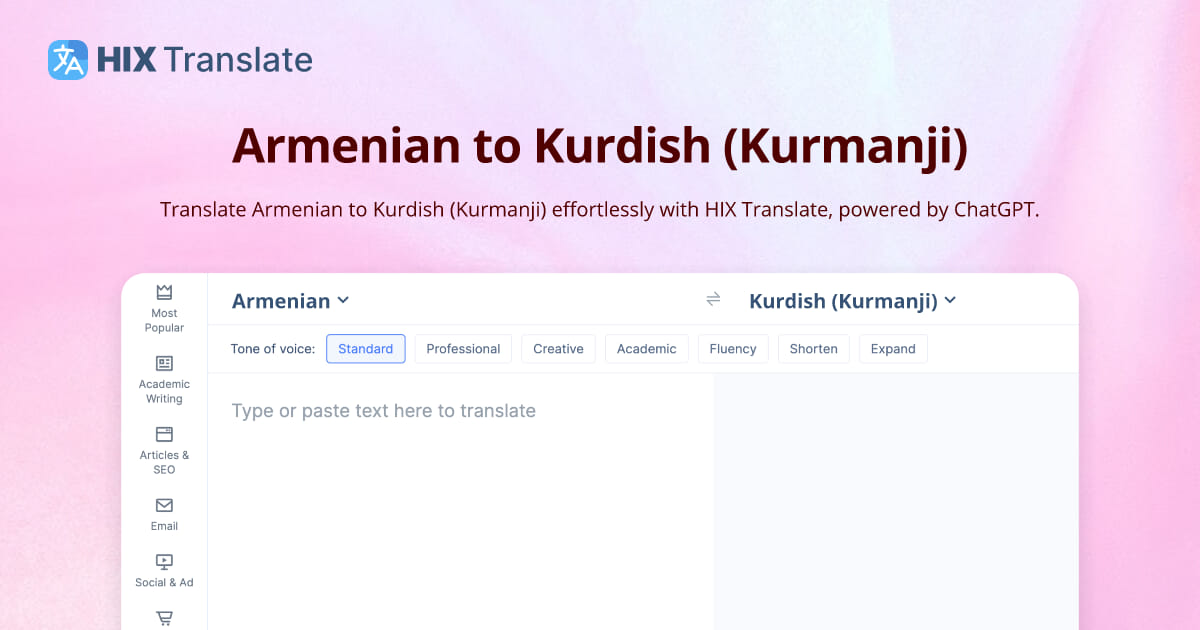 Armenian to Kurdish (Kurmanji) Translation (FREE & No Signup) | HIX AI
