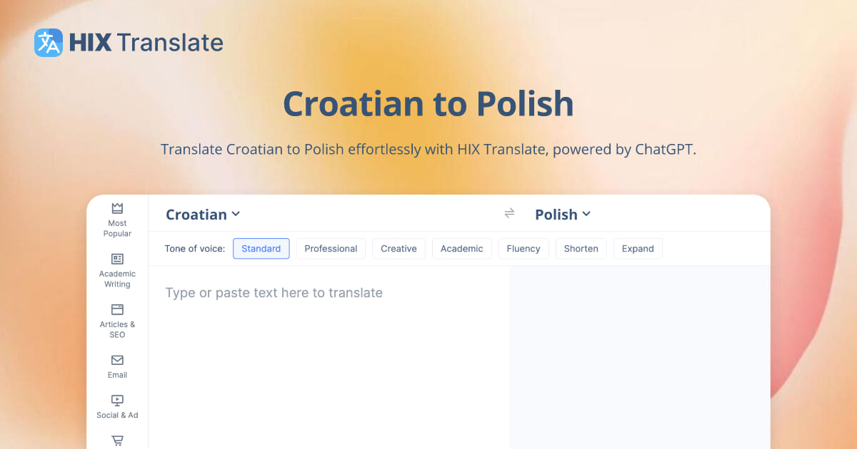 Croatian to Polish Translation (FREE & No Signup) | HIX AI