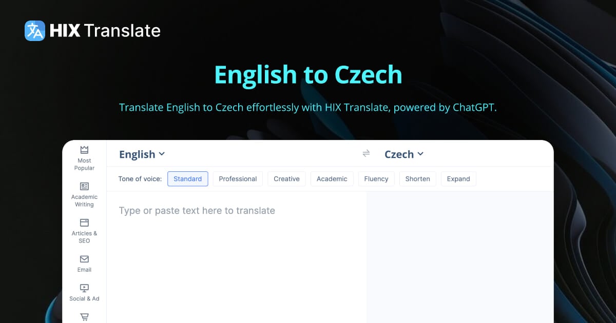 English to Czech Translation (FREE & No Signup) | HIX AI