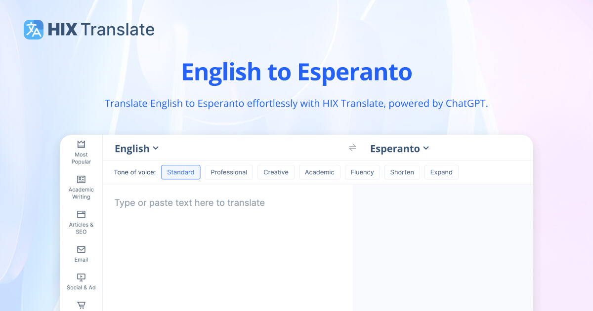 English to Esperanto Translation (FREE & No Signup) | HIX AI