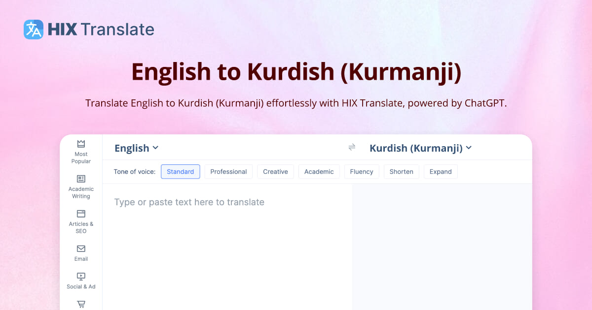 English to Kurdish (Kurmanji) Translation (FREE & No Signup) | HIX AI