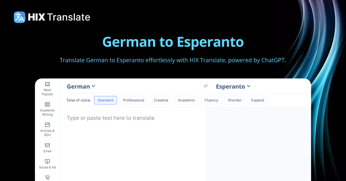 German to Esperanto Translation (FREE & No Signup) | HIX AI