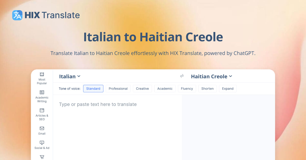Italian to Haitian Creole Translation (FREE & No Signup) | HIX AI