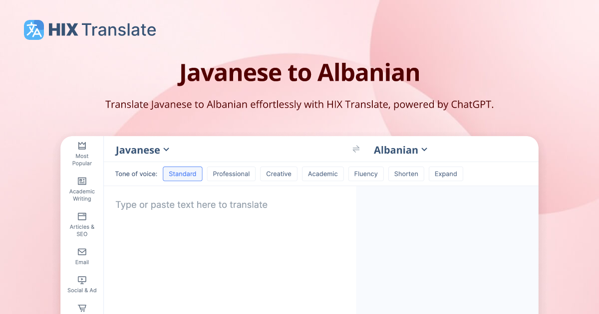 Javanese to Albanian Translation (FREE & No Signup) | HIX Translate