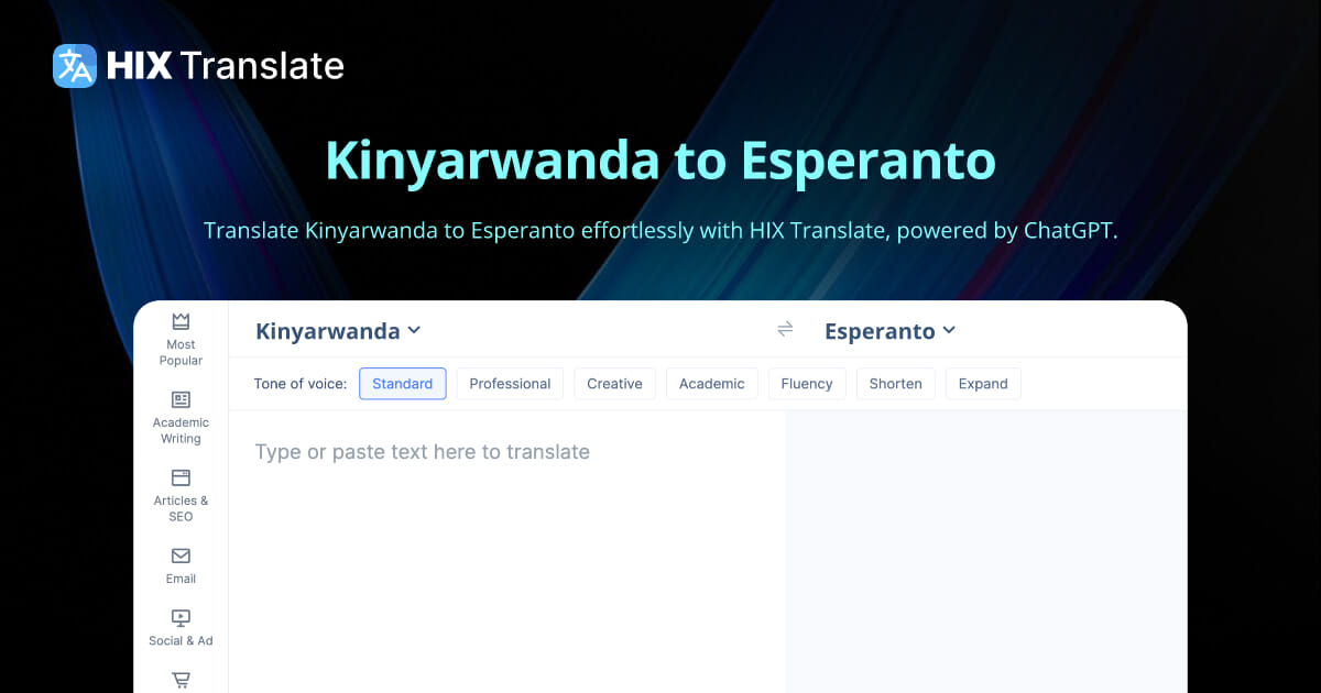 Kinyarwanda to Esperanto Translation (FREE & No Signup) | HIX AI