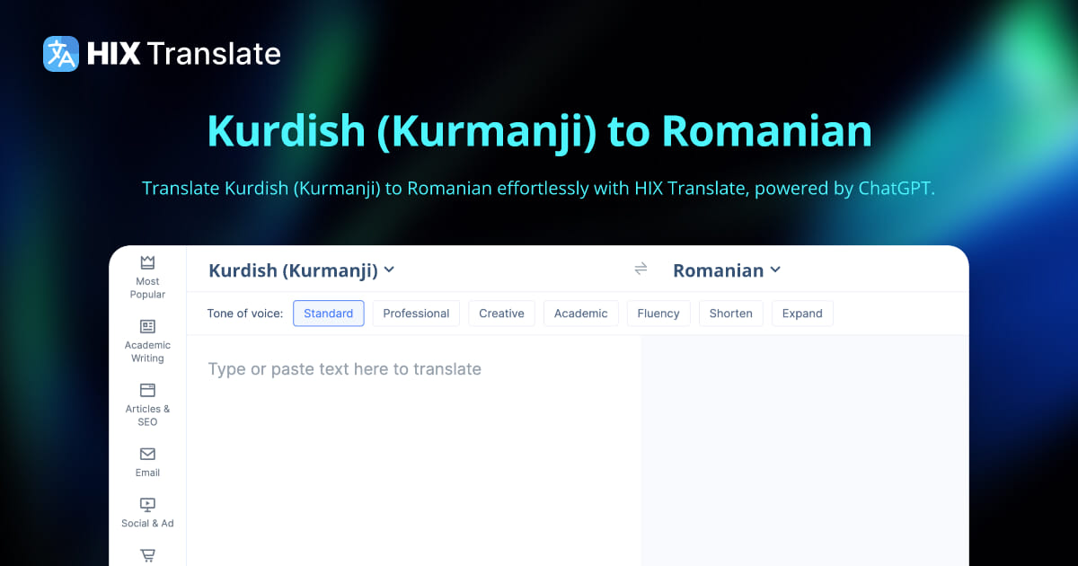 Kurdish (Kurmanji) to Romanian Translation (FREE & No Signup) | HIX AI