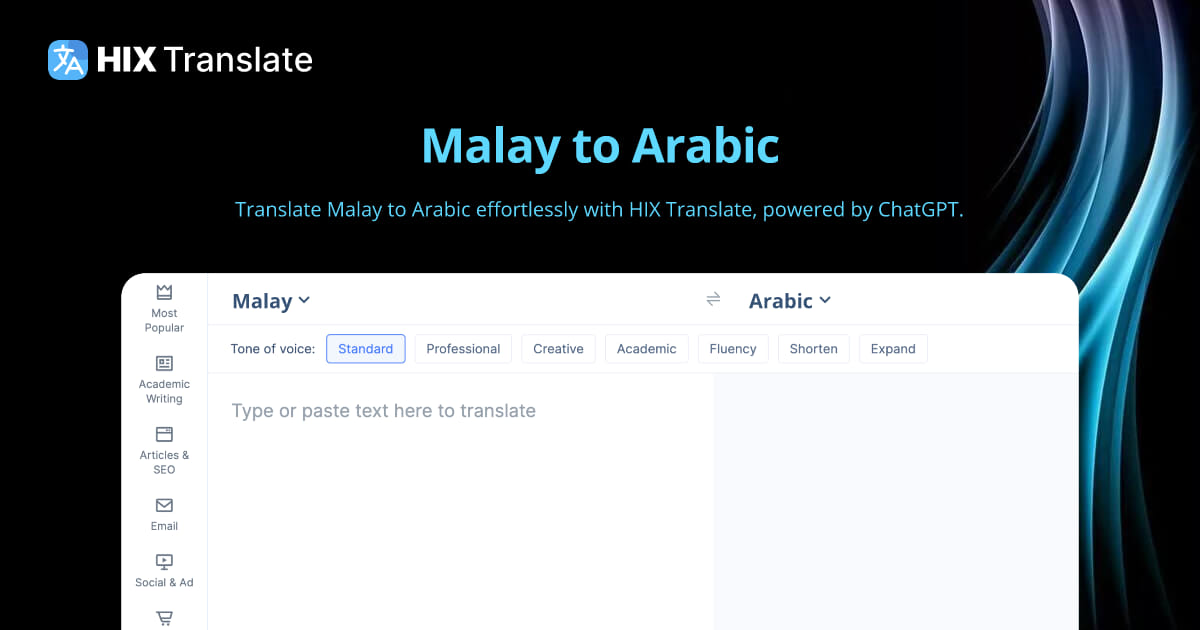 Malay to Arabic Translation (FREE & No Signup) | HIX AI