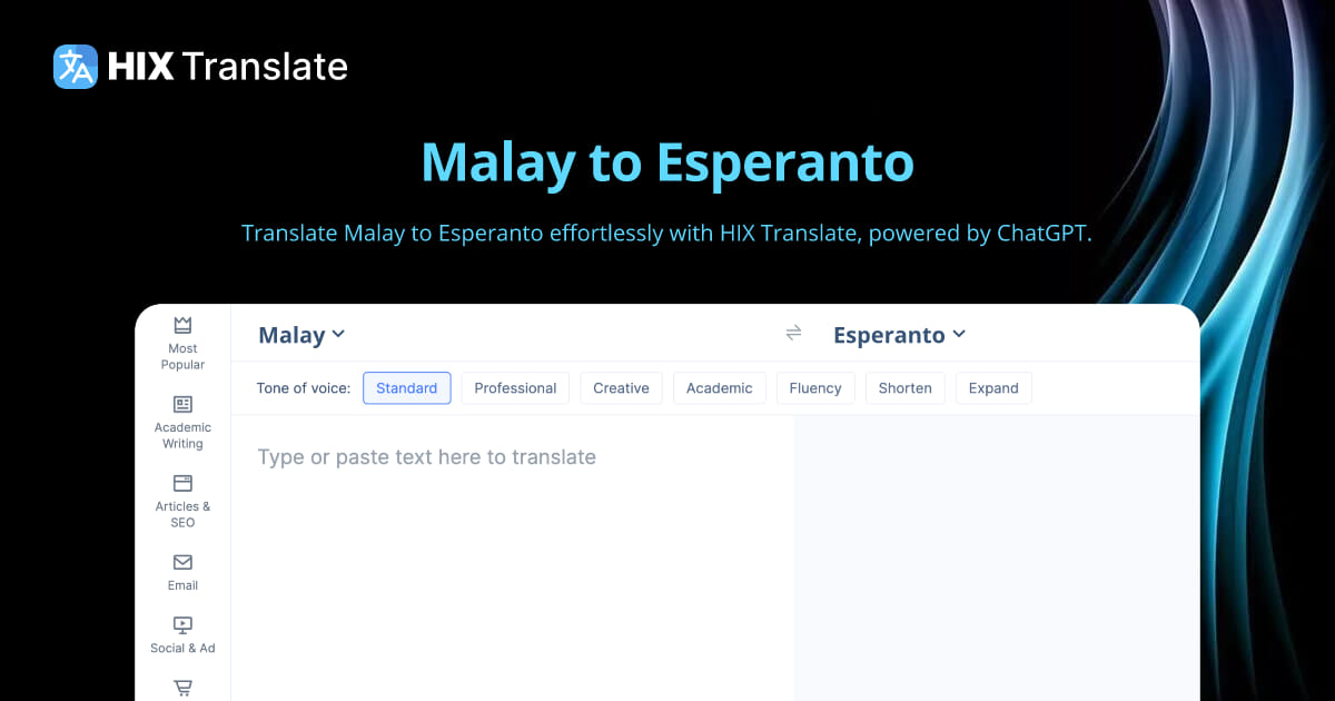 Malay to Esperanto Translation (FREE & No Signup) | HIX Translate