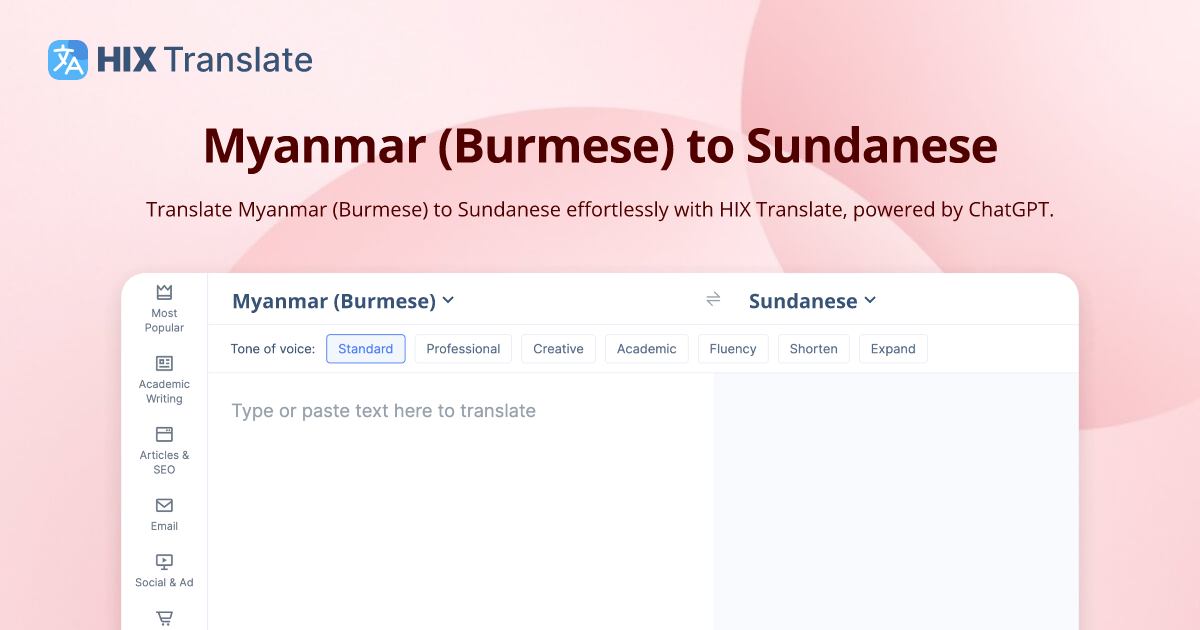 Myanmar (Burmese) to Sundanese Translation (FREE & No Signup) | HIX AI