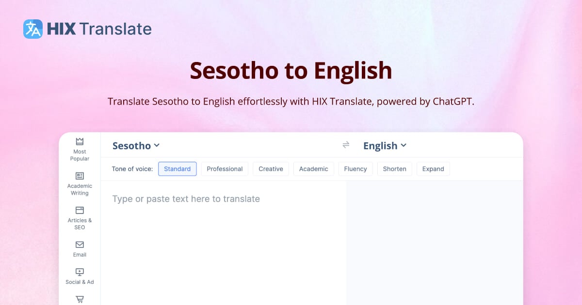Sesotho to English Translation (FREE & No Signup) | HIX AI