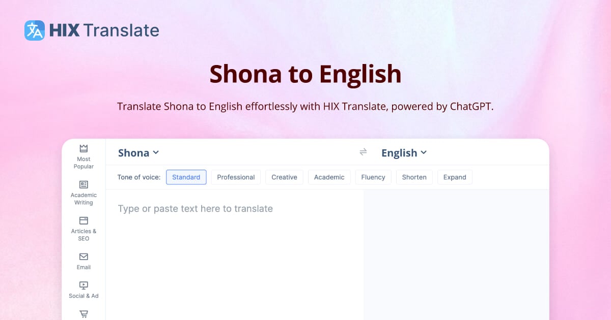Shona to English Translation (FREE & No Signup) | HIX AI
