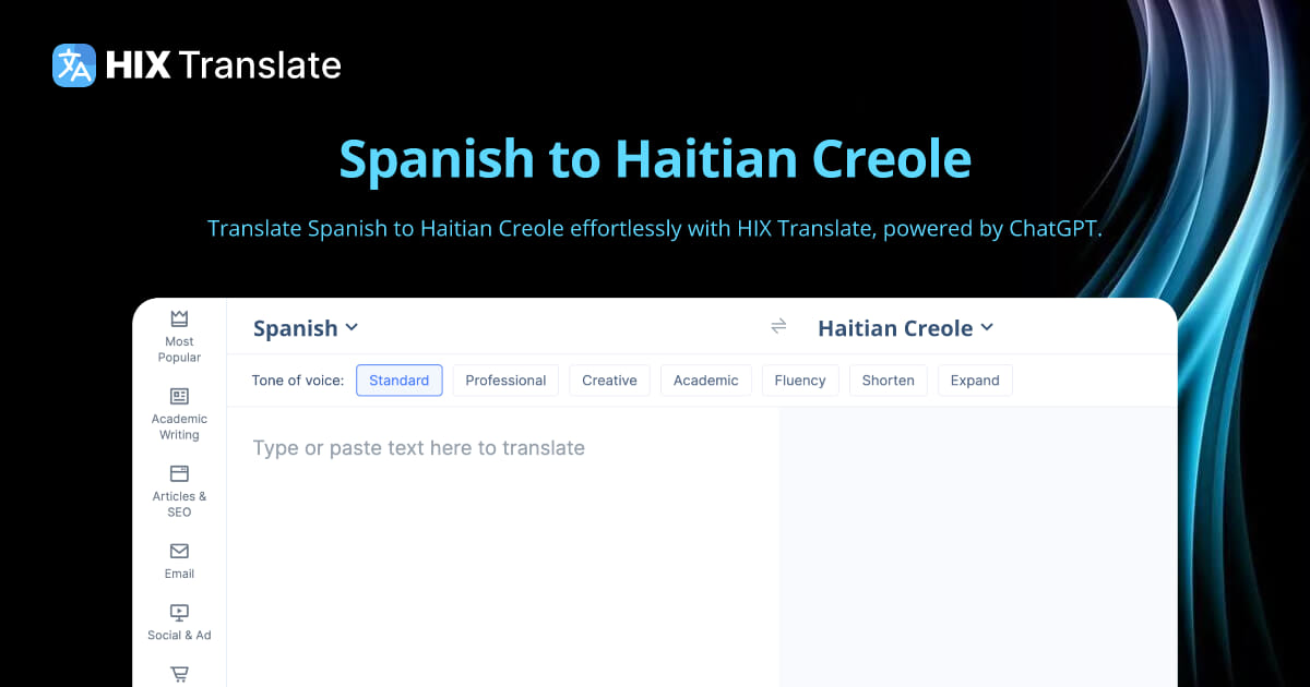Spanish to Haitian Creole Translation (FREE & No Signup) | HIX AI