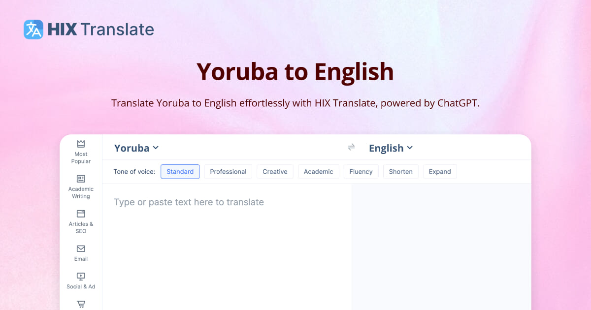 Yoruba to English Translation (FREE & No Signup) | HIX AI