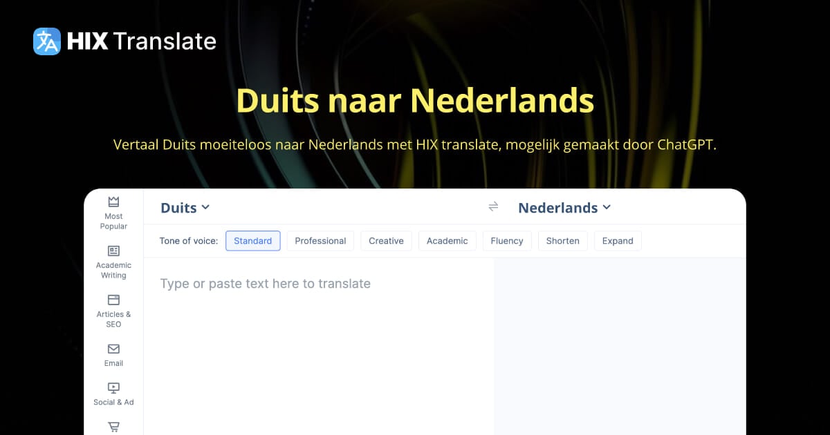 Vertaling van Duits naar Nederlands (GRATIS & geen aanmelding) | HIX AI